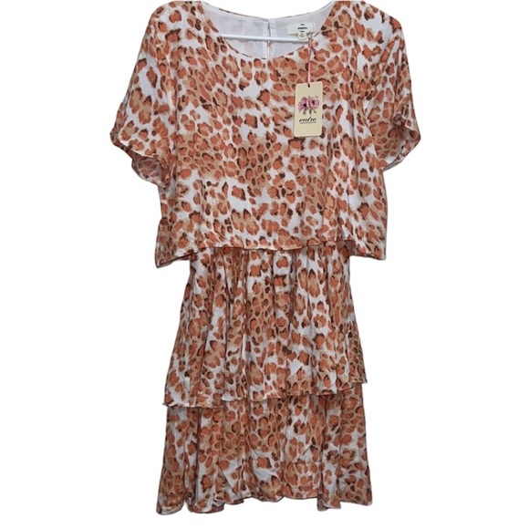 entro | Dresses | Nwt Entro Orange Cheetah Print Tiered Ruffled Mini ...